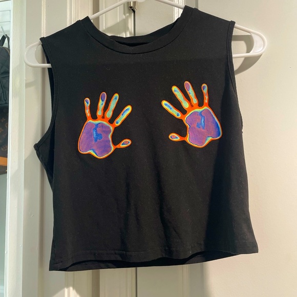 SHEIN | Tops | Shein Handprint Thermal Design Crop Top | Poshmark